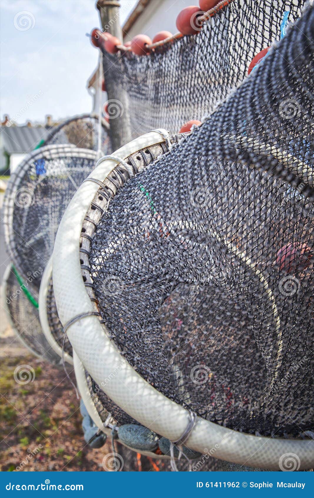 Hanging fishing net. stock photo. Image of decoration - 61411962