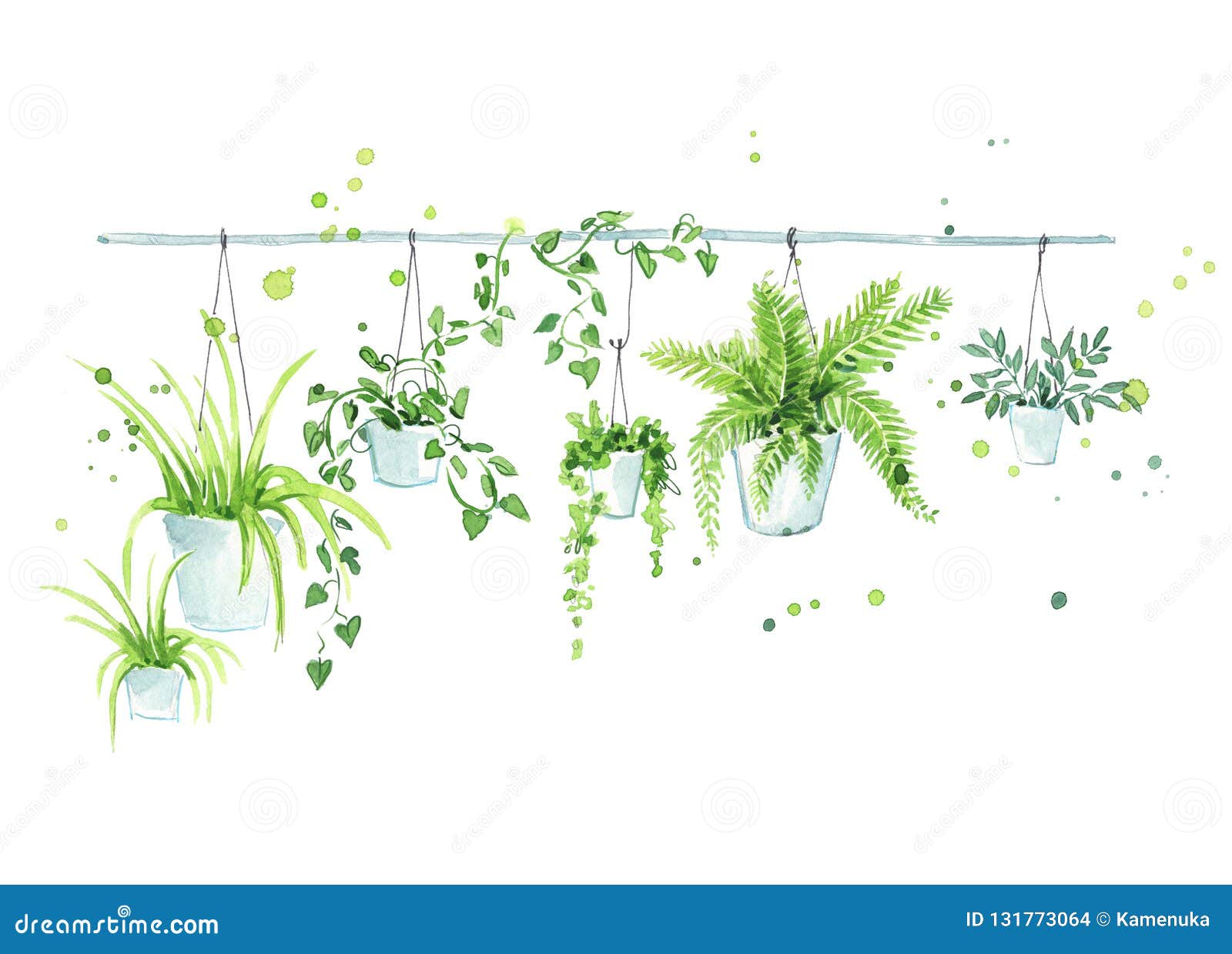 Hanging Flower Pots, Interior Design Element Stock Illustration ...