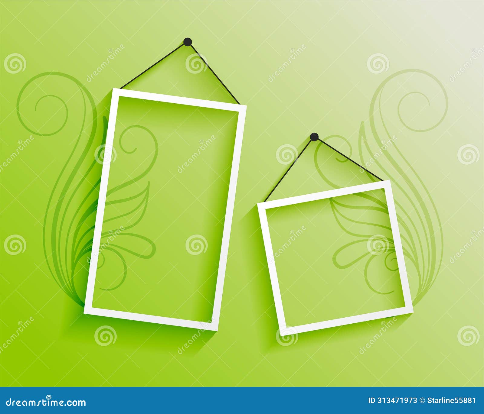 Hanging Frames with Floral Design on Green Background Stock Vector ...