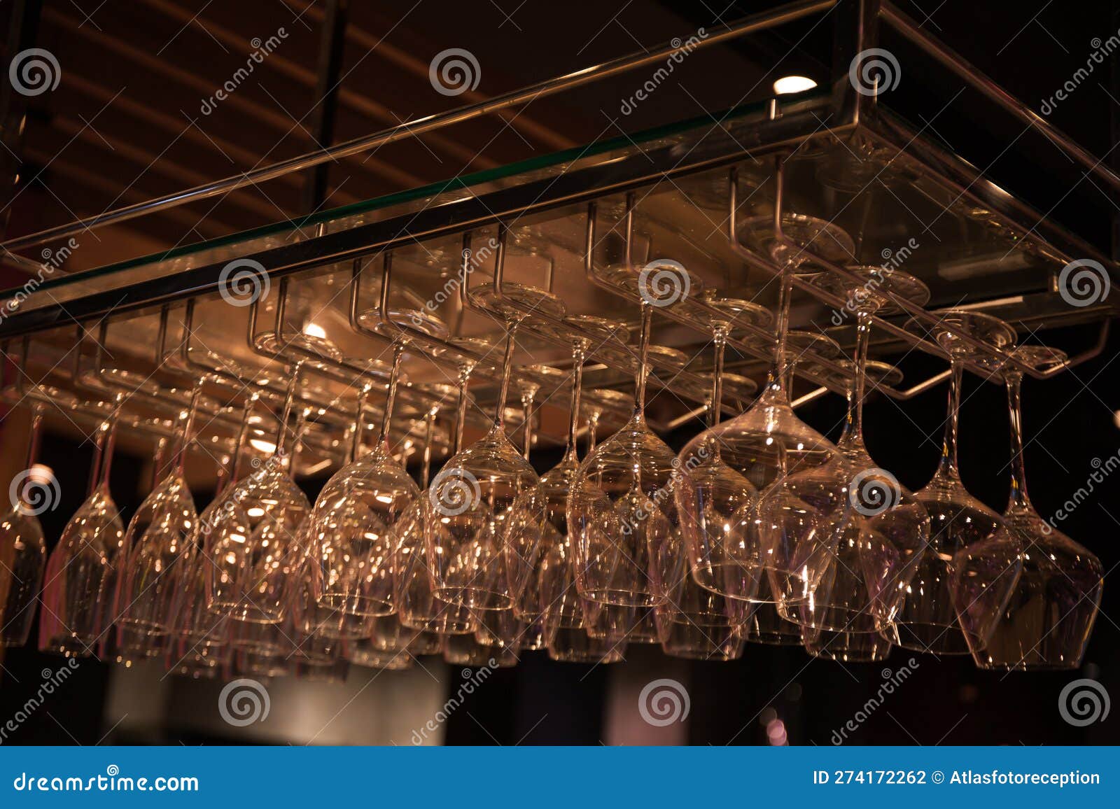 Hanging Glasses Over the Bar, Many Clean Glasses Stock Photo - Image of ...