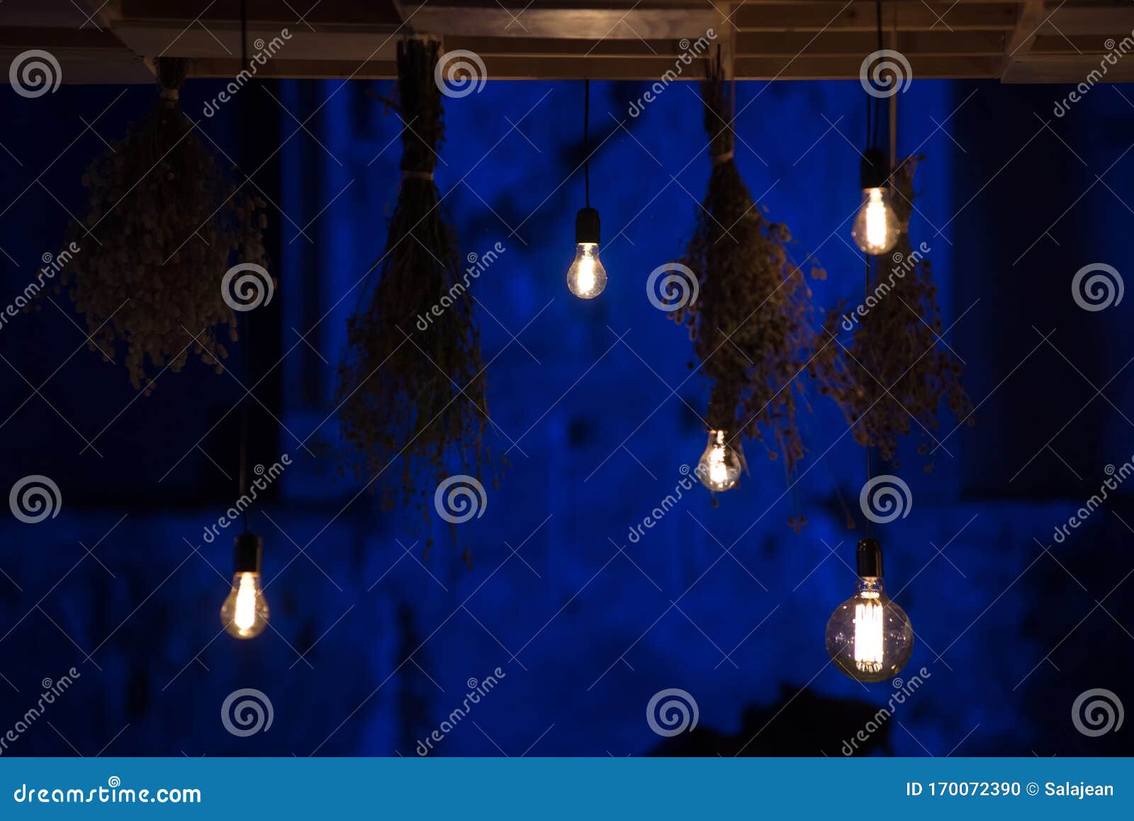 Hanging glowing led bulbs stock photo. Image of idea - 170072390