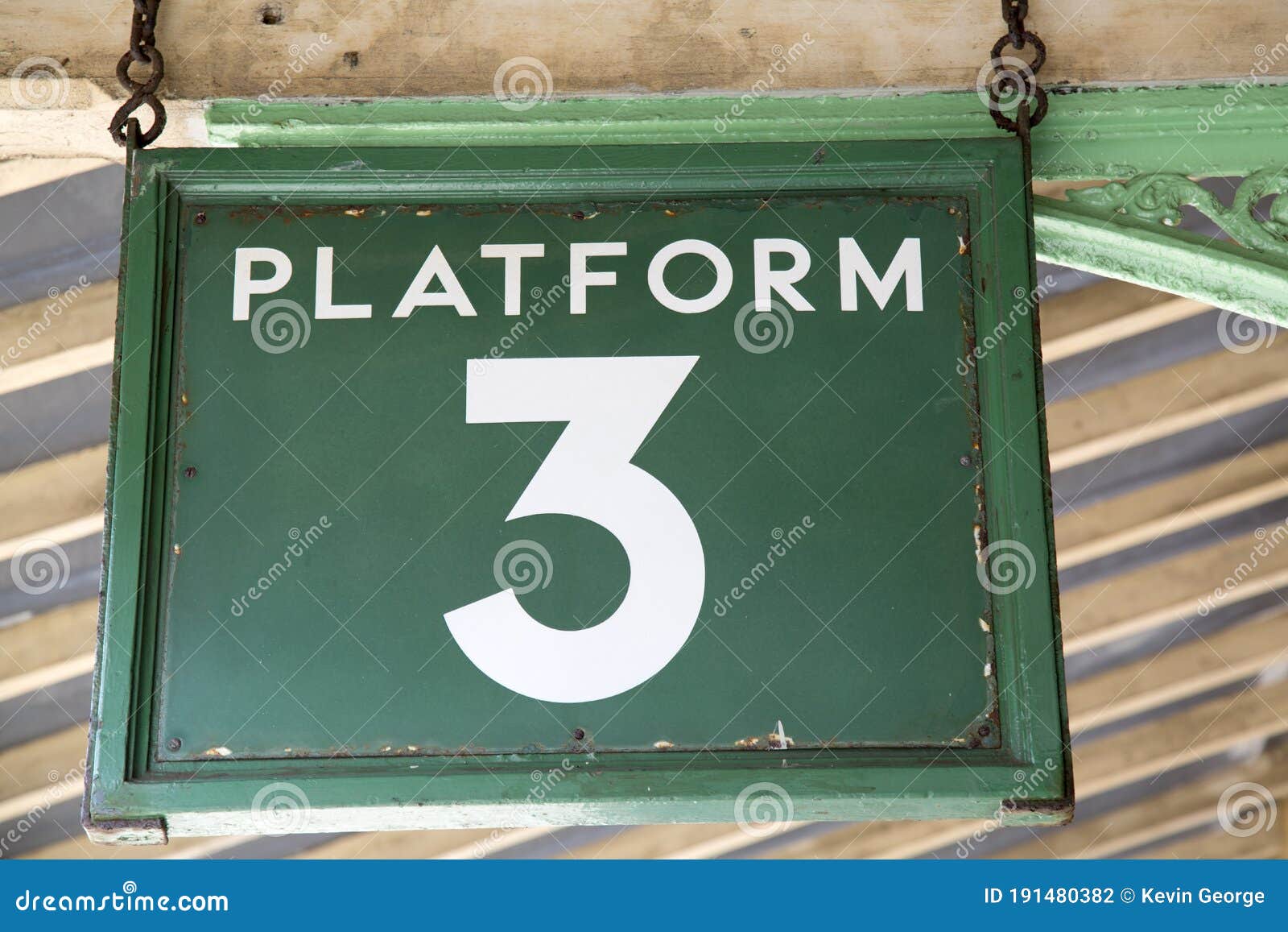 Green Platform Three Sign stock photo. Image of england - 191480382