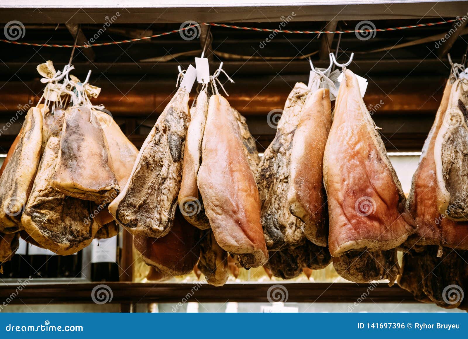 Hanging Ham or Gammon Meat in Shop Stock Photo - Image of market, meal ...