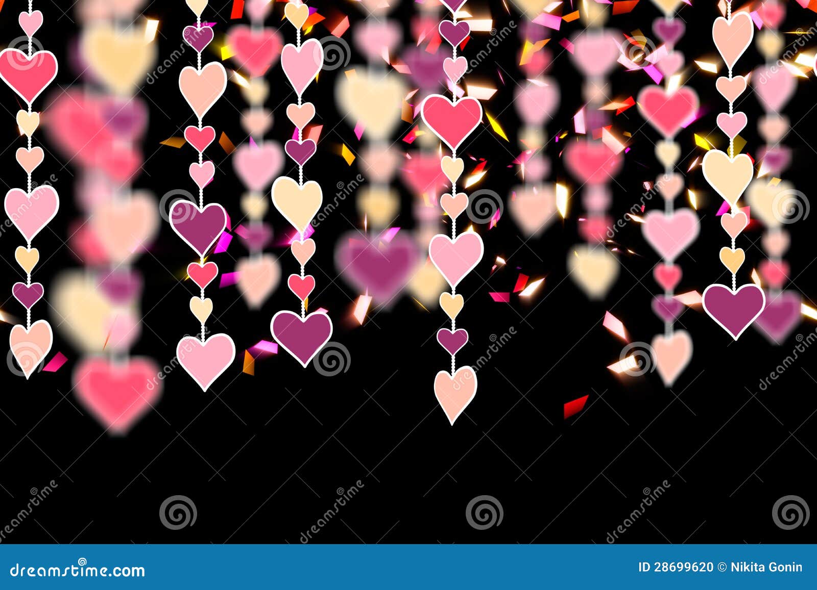 Hanging Heart Shapes on Black Horizontal Seamless Stock Illustration ...