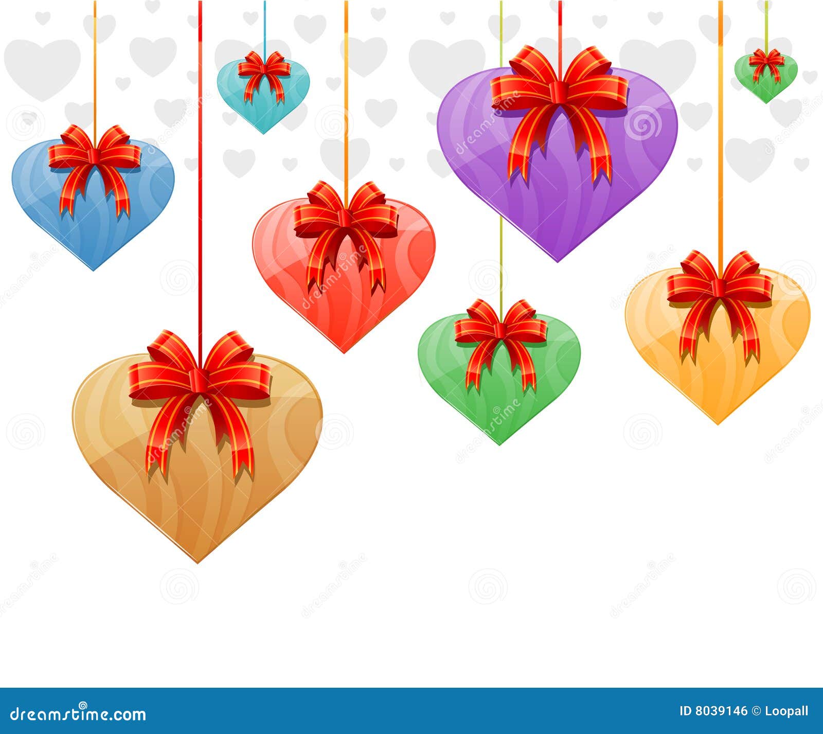 Hanging Hearts with Red Ribbons Stock Vector - Illustration of heart ...