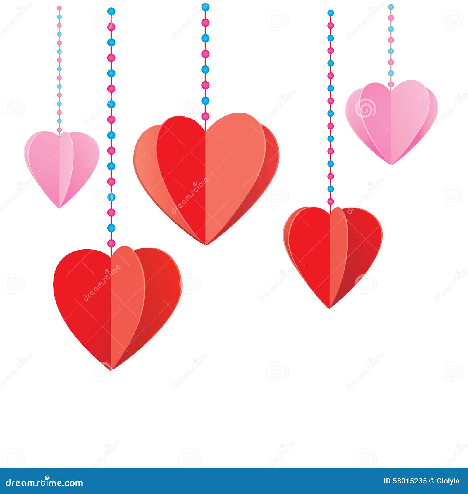 Hanging Hearts on White Background Stock Vector - Illustration of ...