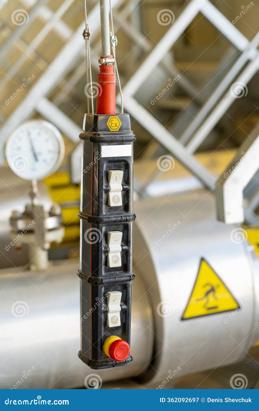 Hanging Hoist Crane Control Panel with Emergency Stop Button in an ...