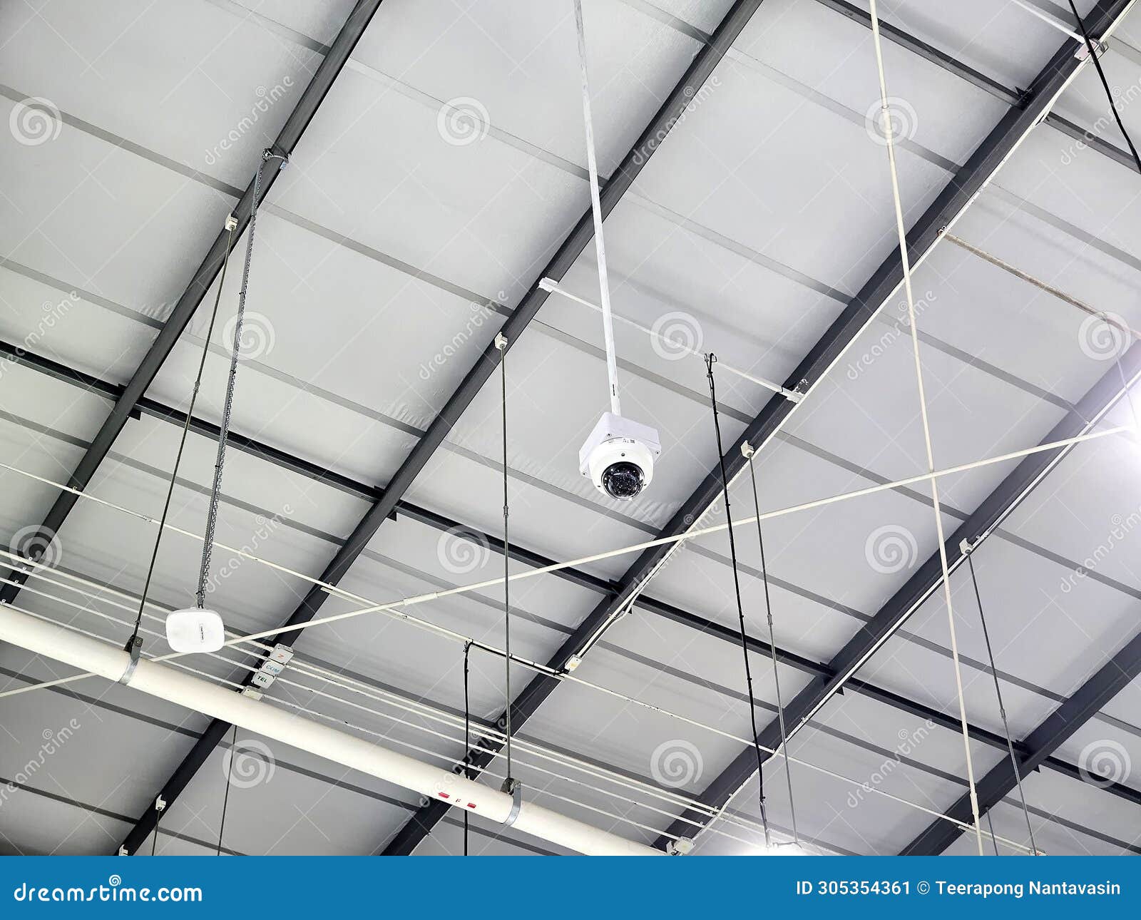 Hanging Internal CCTV Camera on the Ceiling of Warehouse. Stock Image ...