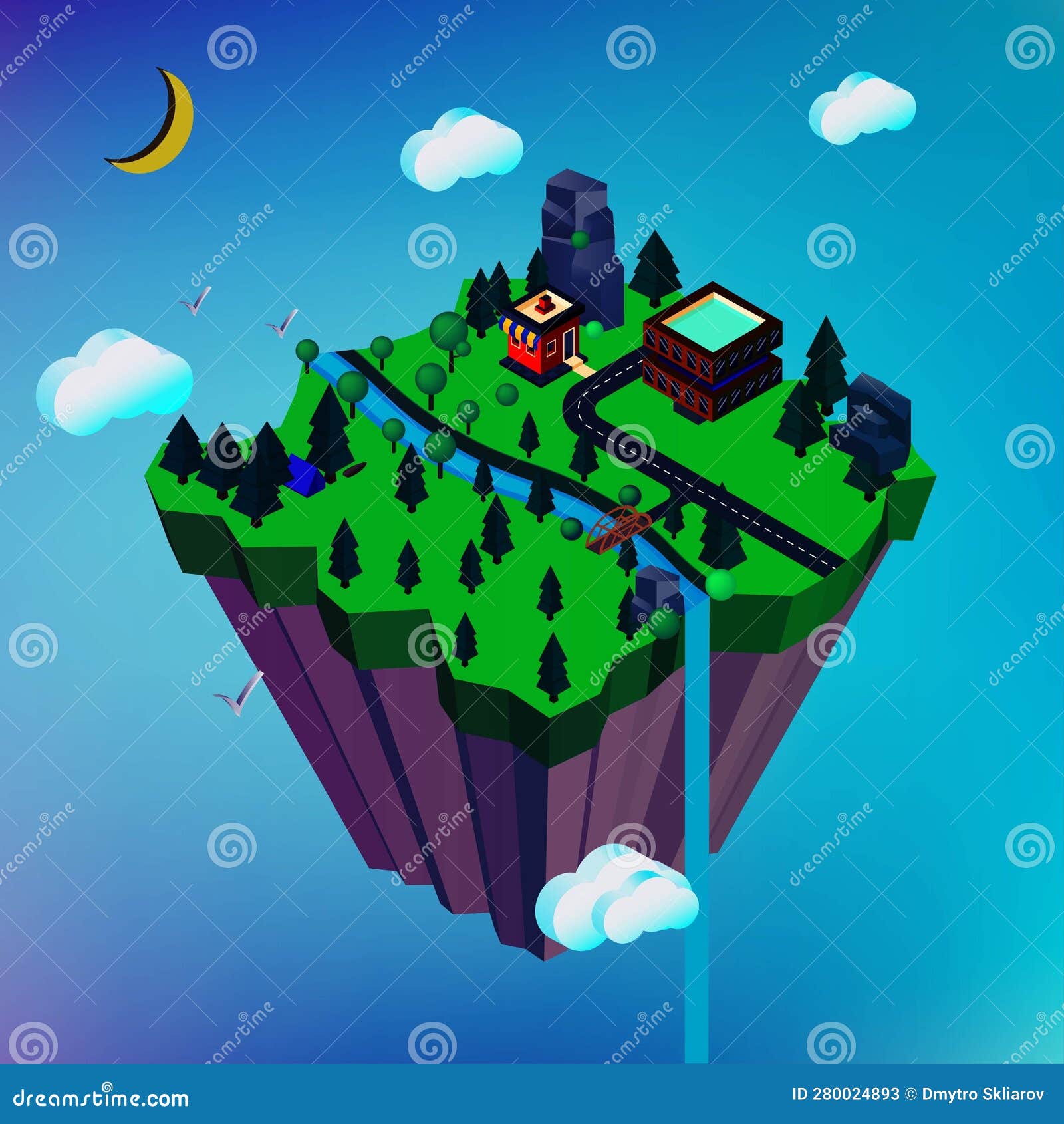 Hanging Island. Isometric. Vector Graphics Stock Vector - Illustration ...