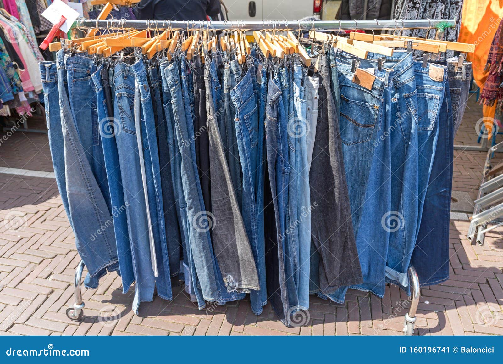 Hanging Jeans Pants stock image. Image of cotton, europe - 160196741