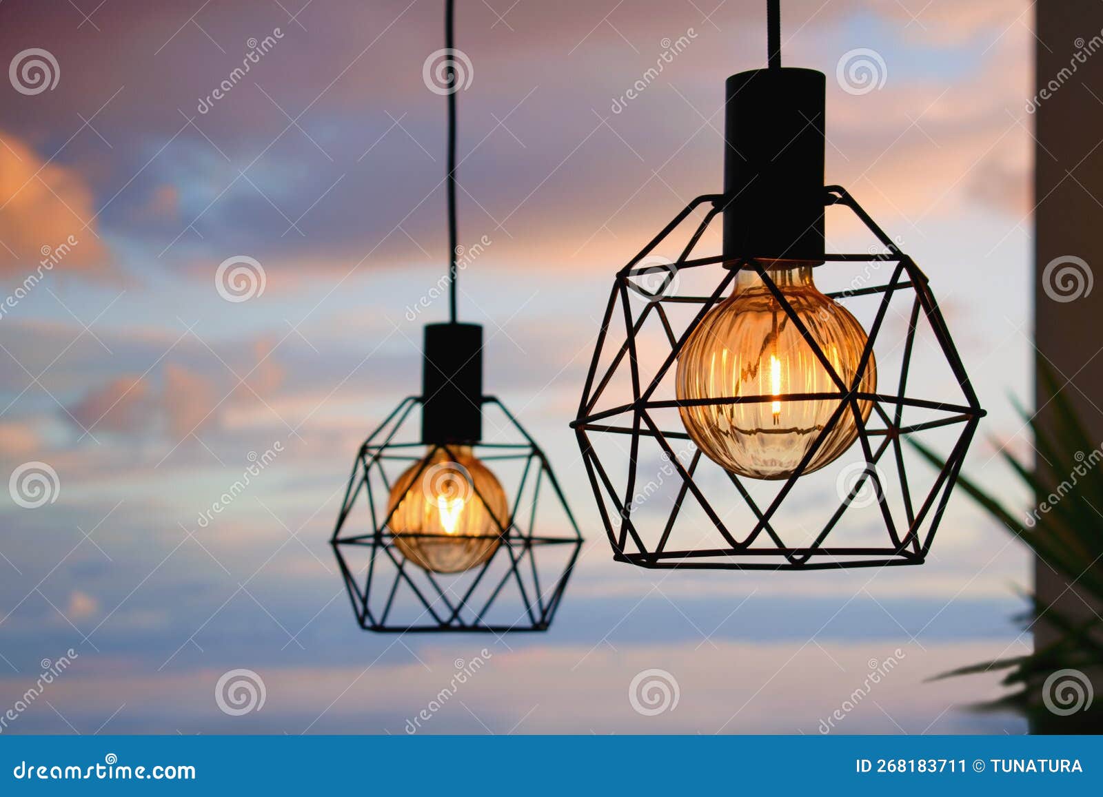 Hanging Lamps with Modern Big Bulbs Inside the Cozy Home Interior Stock ...