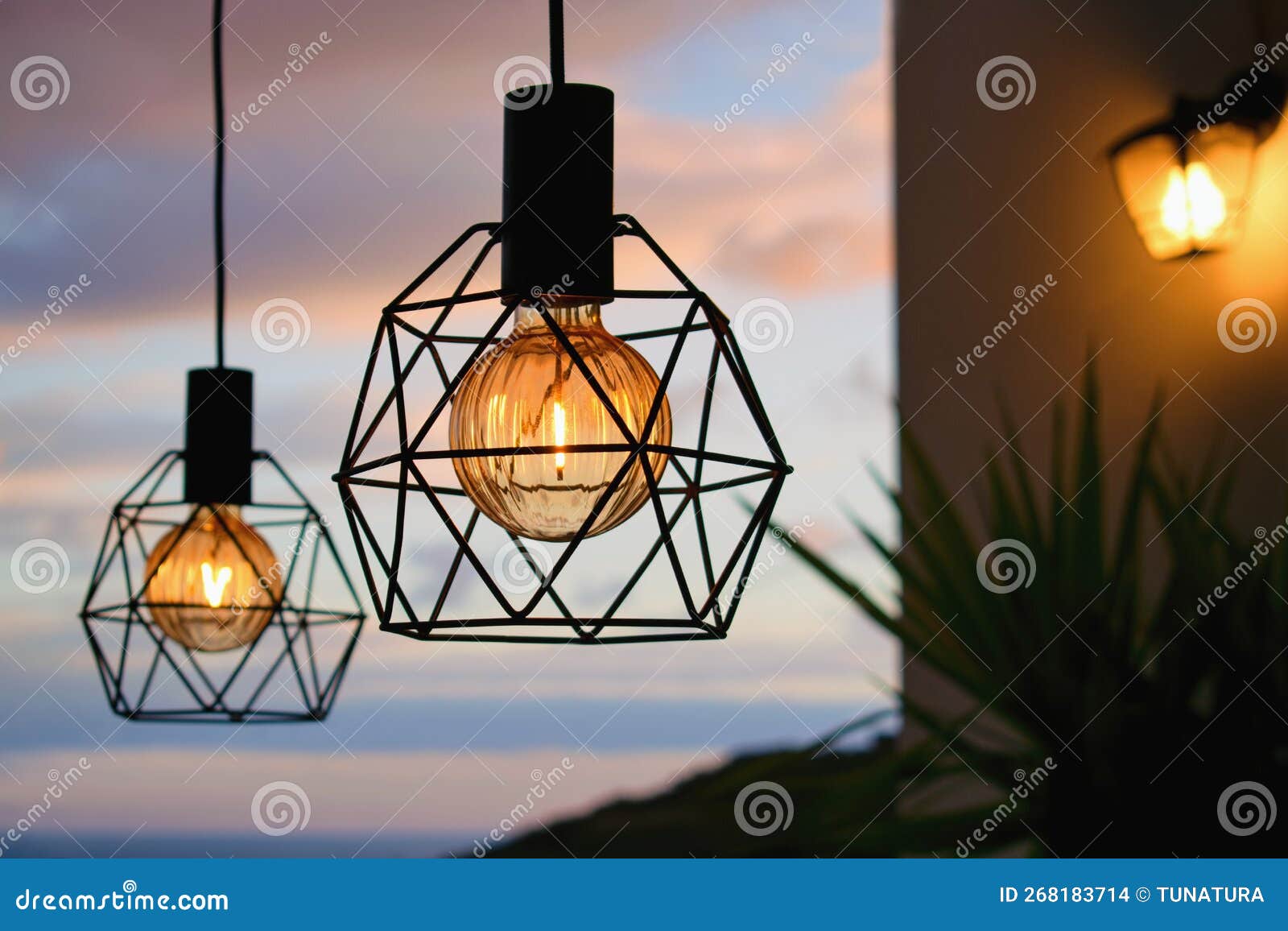 Hanging Lamps with Modern Big Bulbs Inside the Cozy Home Interior Stock ...