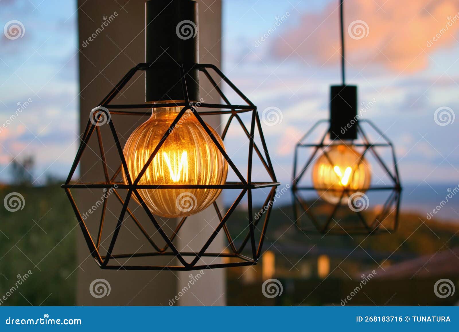 Hanging Lamps with Modern Big Bulbs Inside the Cozy Home Interior Stock ...