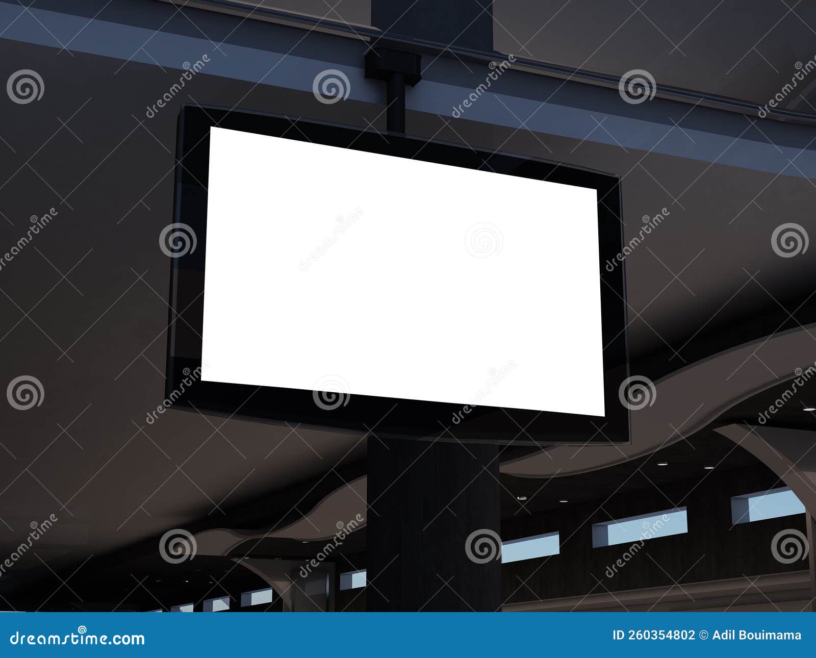 Hanging LCD Screen on the Shopping Mall. 3d Rendering Illustration ...
