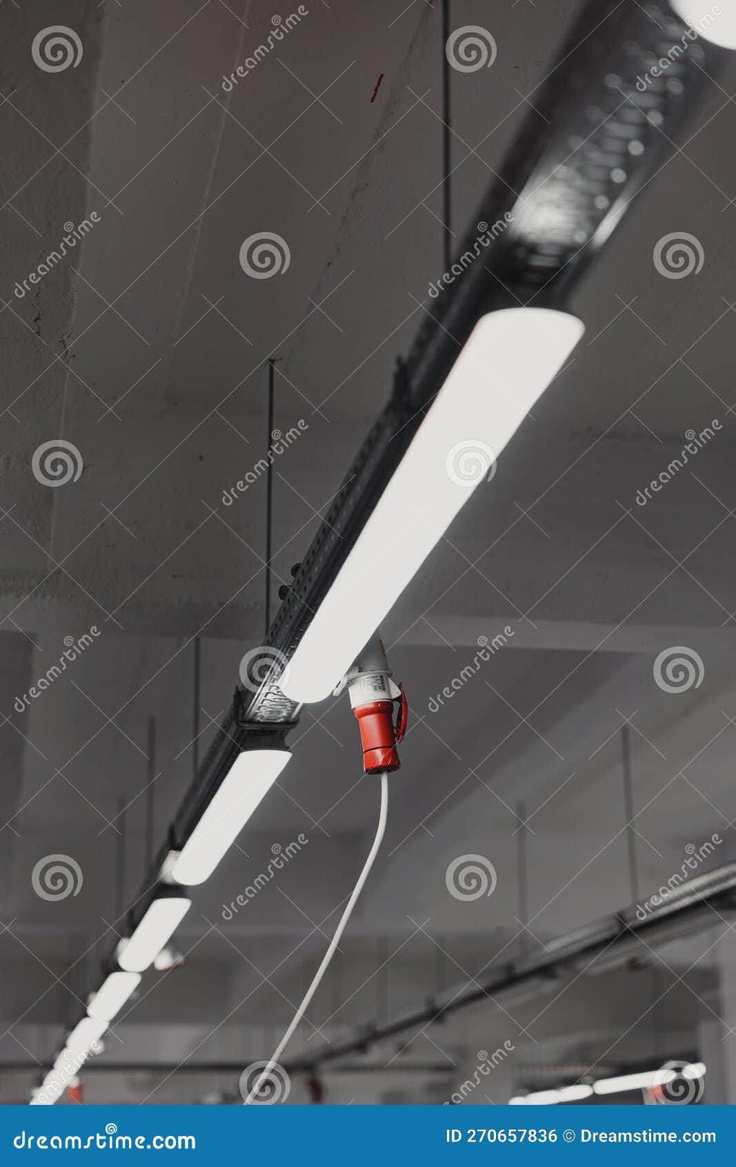 Hanging LED Light Bulb on Ceiling of Office Building, Industrial Stock ...