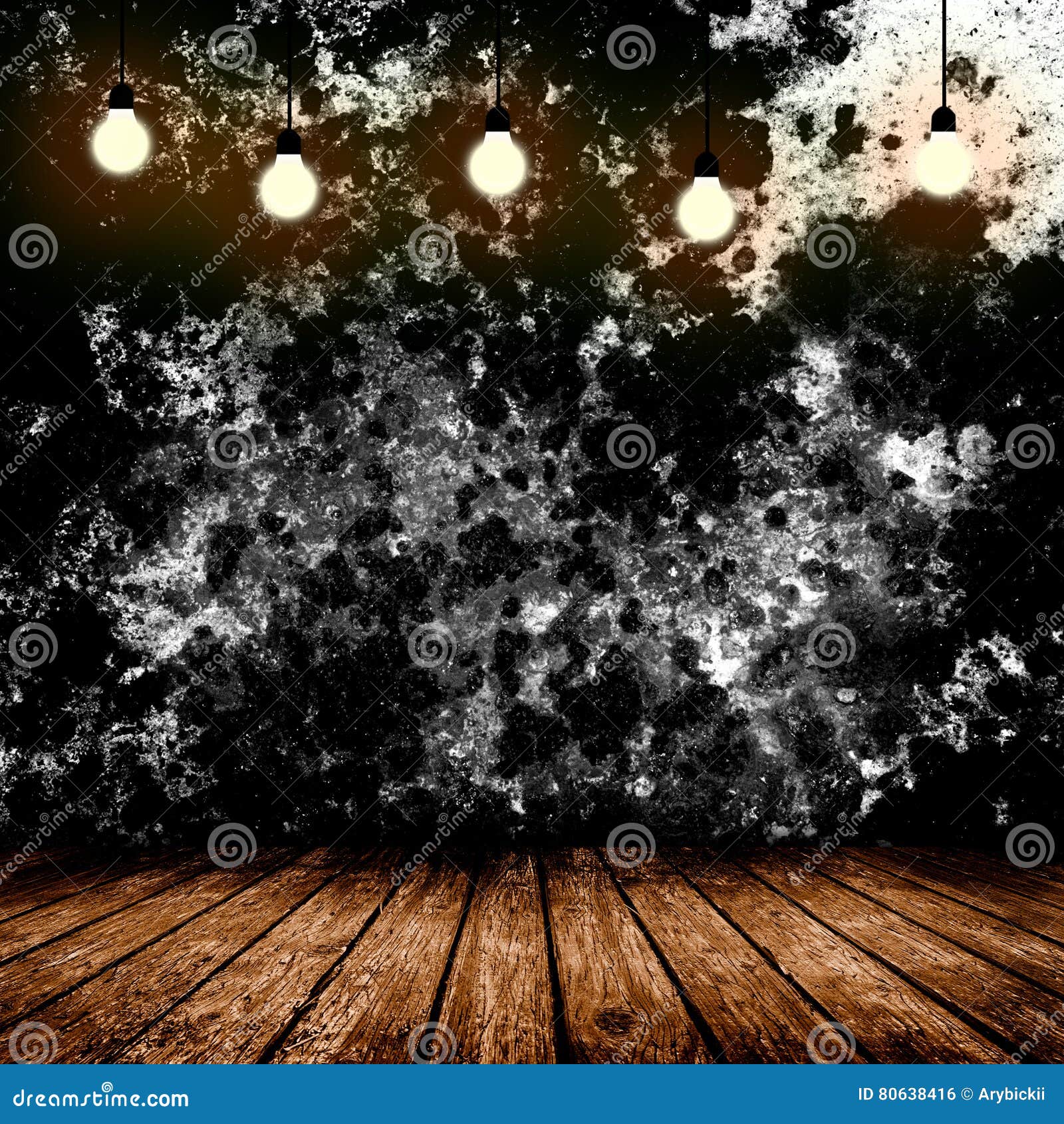 Hanging Light Bulb in the Empty Concrete Room Interior Stock Photo ...