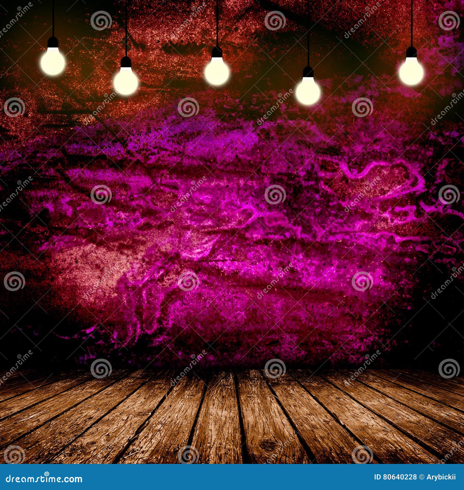 Hanging Light Bulb in the Empty Concrete Room Interior Stock Photo ...