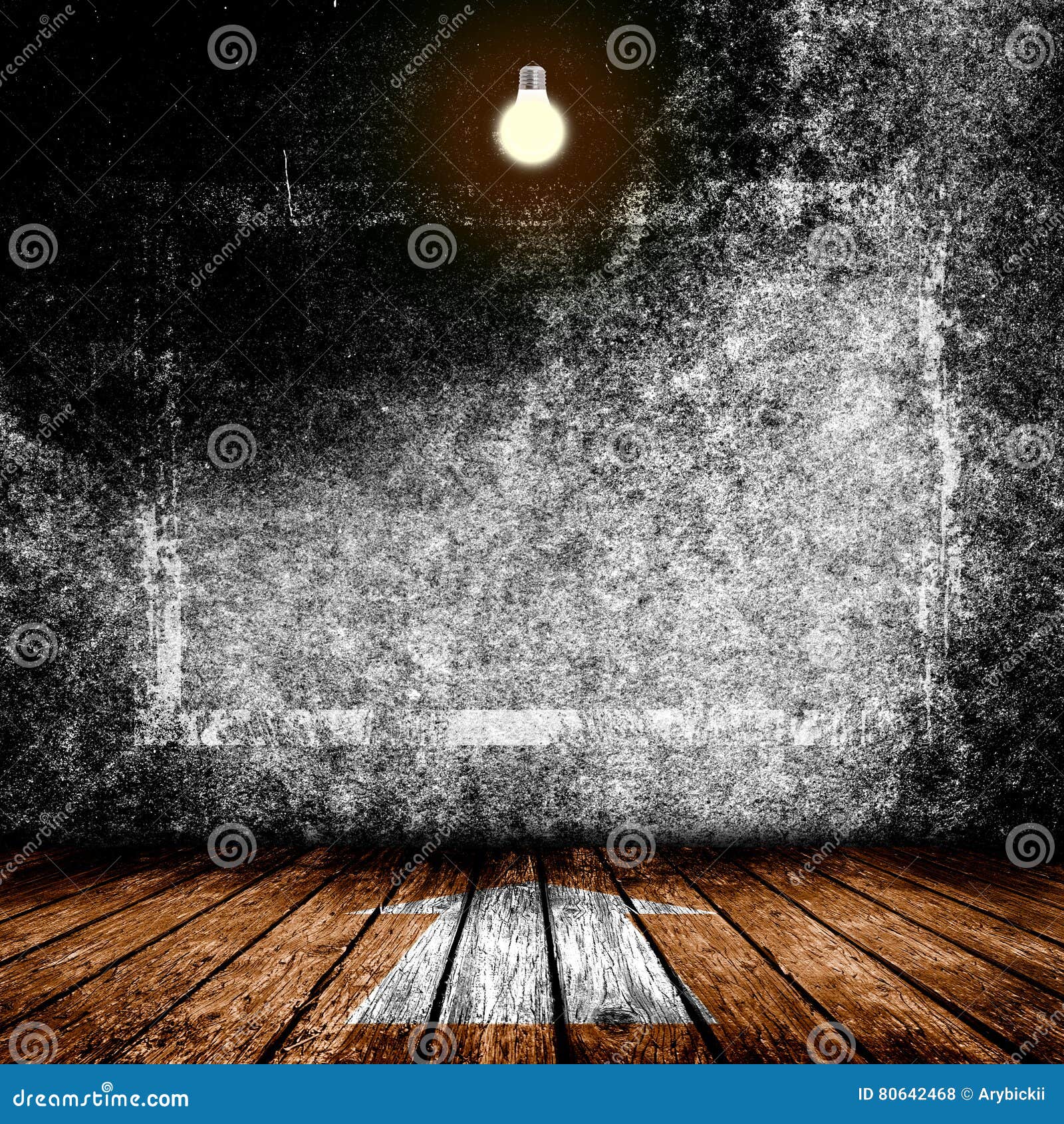 Hanging Light Bulb in the Empty Concrete Room Interior Stock Photo ...