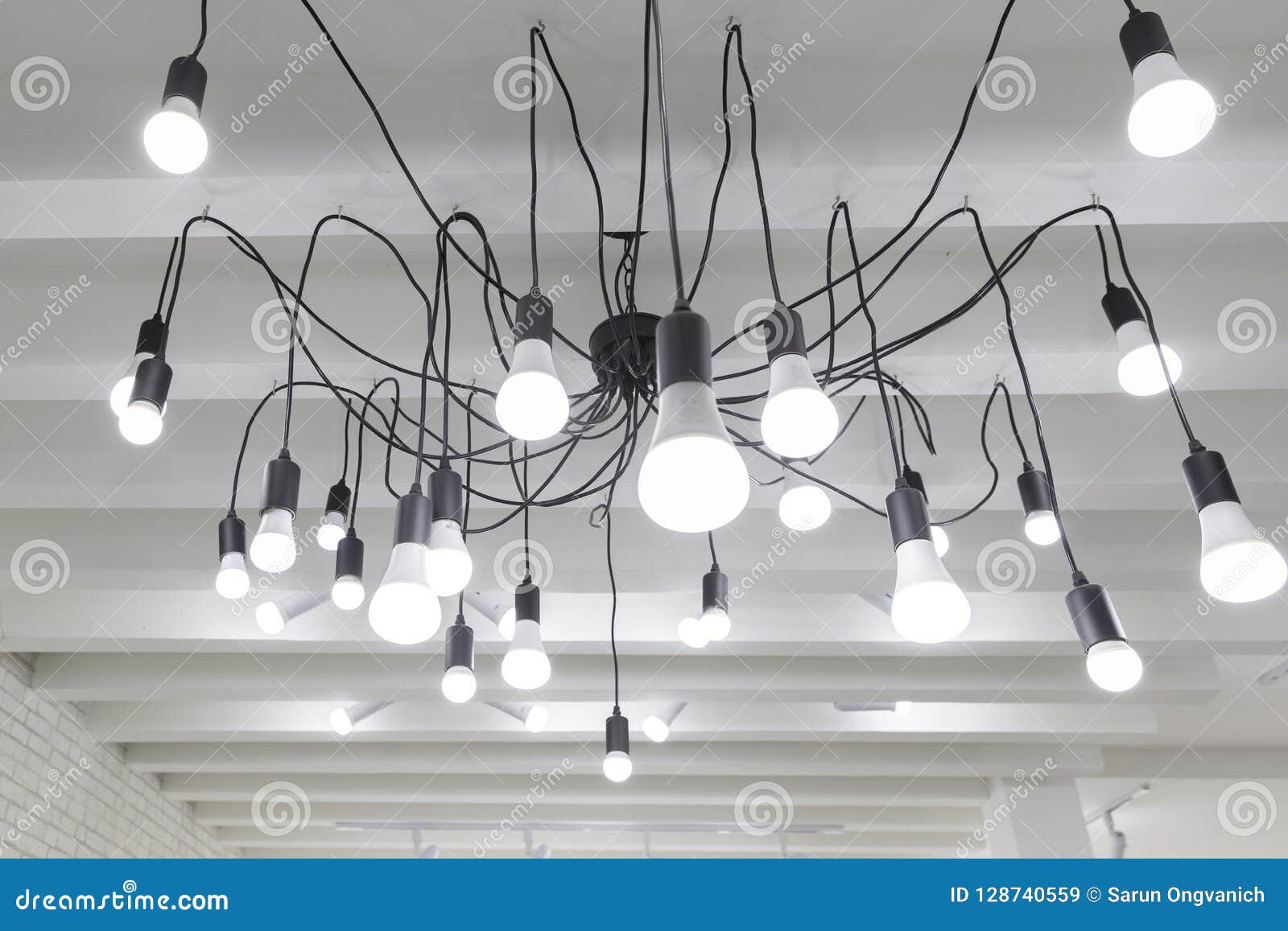 Set Of Hanging Light Bulb With Wire From Ceiling Stock Image Image