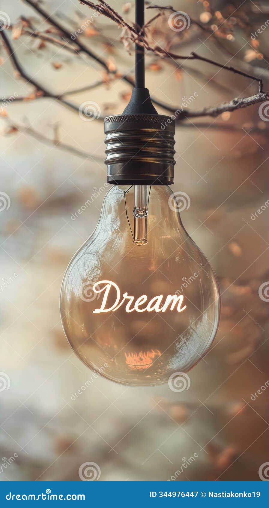 Hanging Light Bulb with Word Dream, Inspirational Concept Stock Image ...