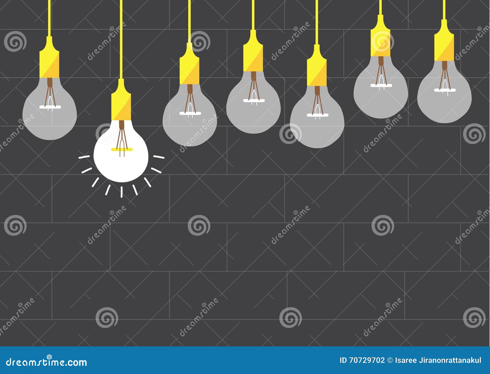 Hanging Light Bulbs on Brick Wall Backgrounds,Vector Illustrations ...
