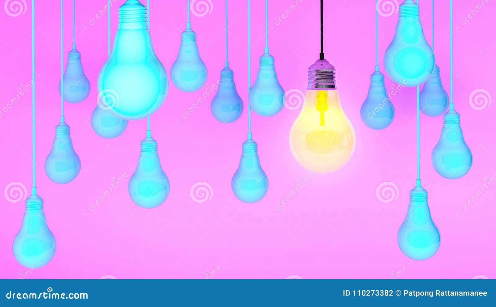 Hanging Light Bulbs with Glowing One Different Idea on Background ...