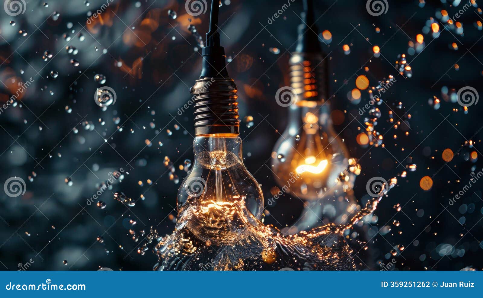 Hanging Light Bulbs with Water Splash Stock Photo - Image of bulbs ...