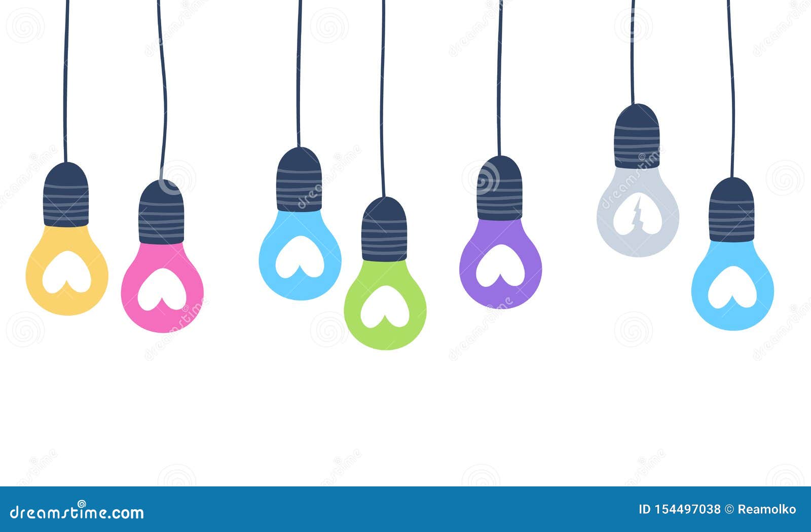 Hanging Lightbulbs with Hearts. Stock Vector - Illustration of broken ...
