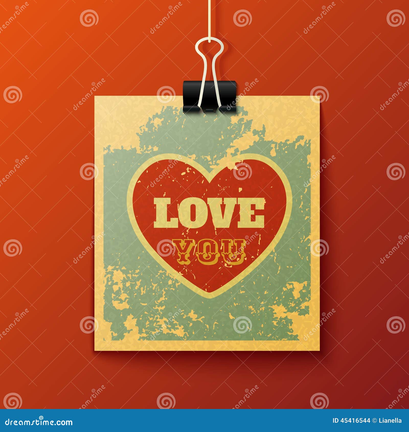 Hanging Love You Retro Card Stock Vector - Illustration of message ...