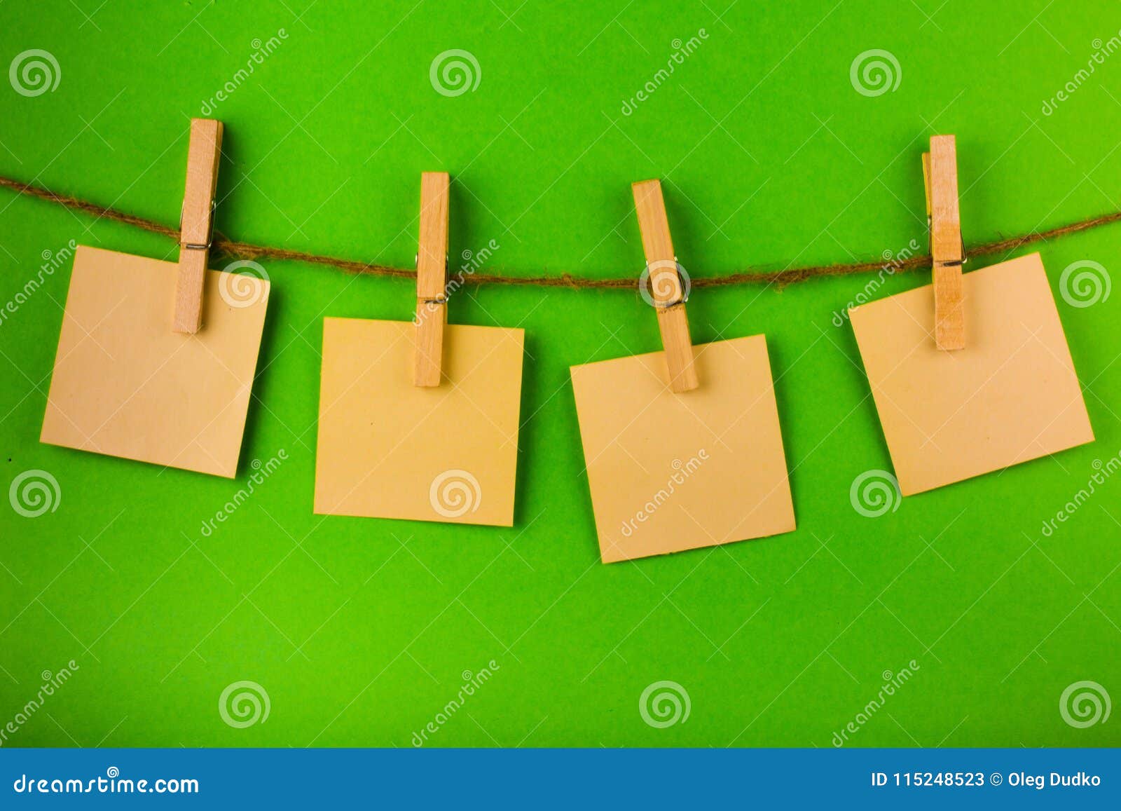 Four Sticky Notes Hanging on Twine Attached with Stock Image - Image of ...