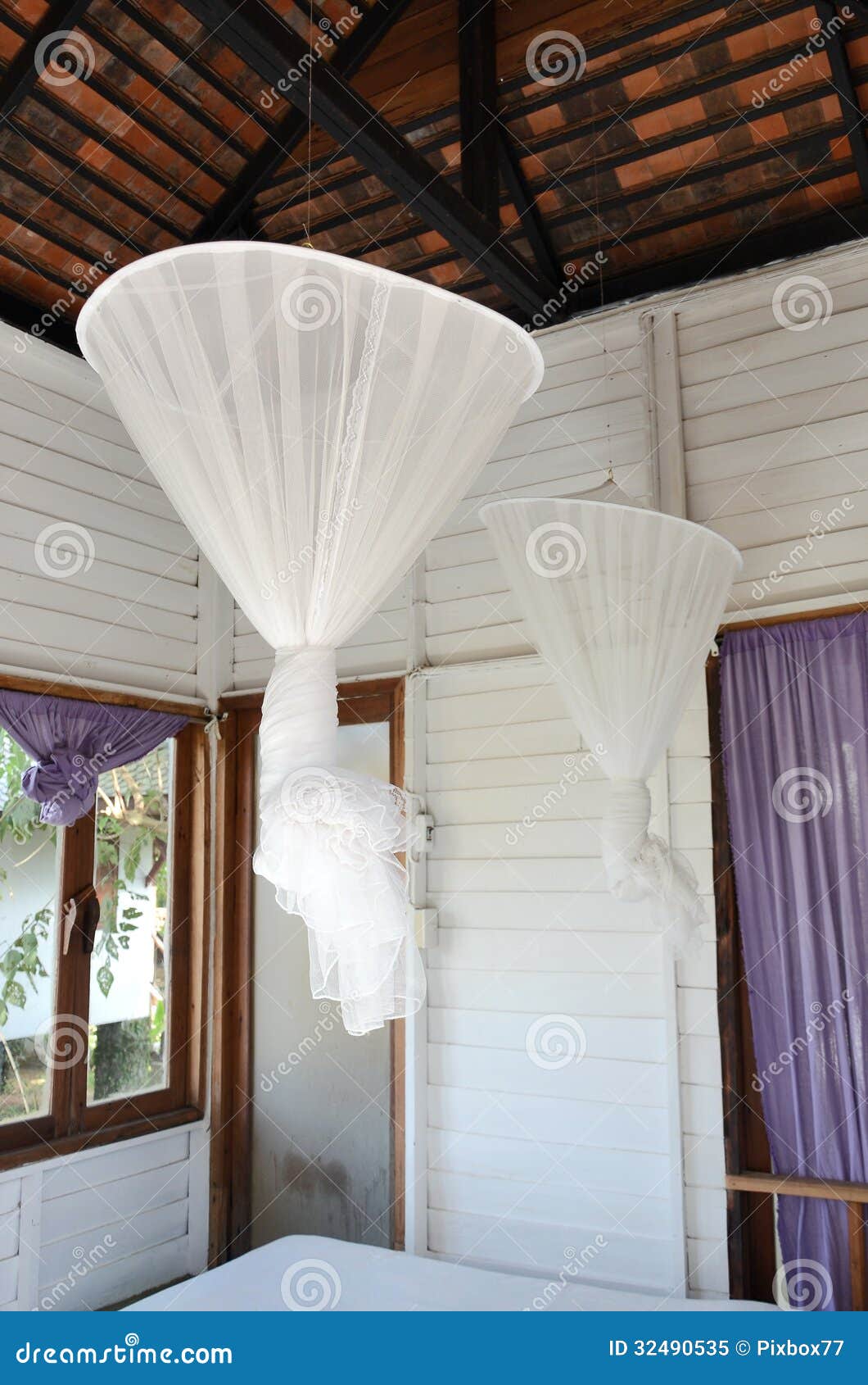 Hanging Mosquito Net Inside Bedroom Stock Image - Image of object ...