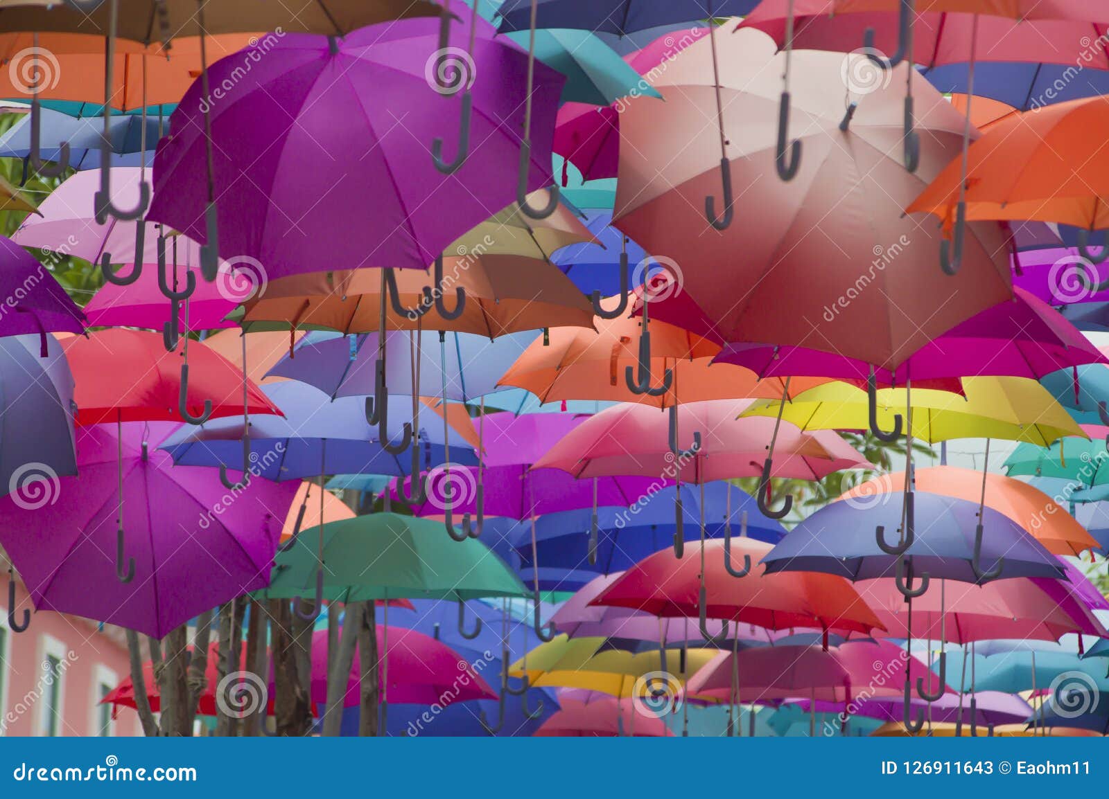 Hanging Multi Colored Umbrellas Over Sky Editorial Stock Photo - Image ...