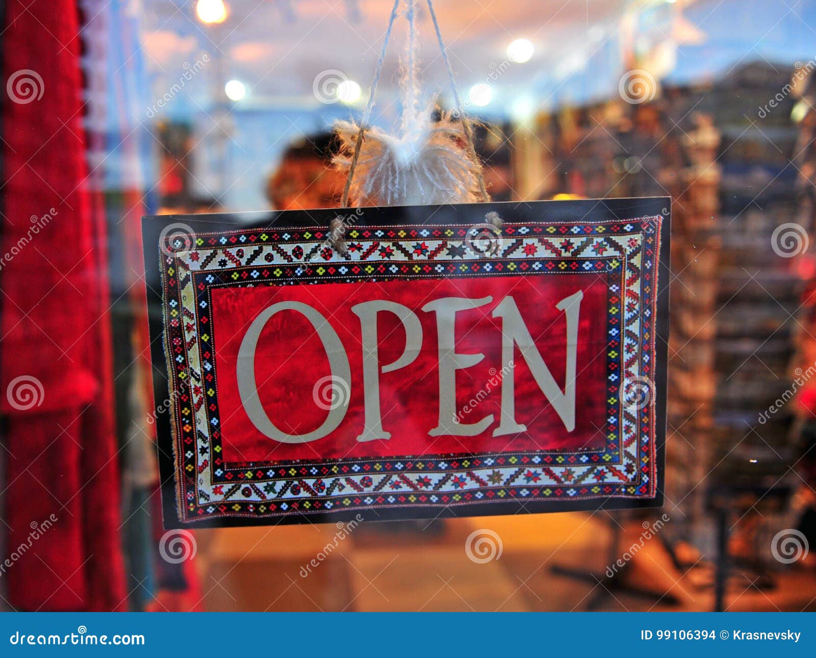 Hanging Open Sign in the Street Shop Stock Photo - Image of colorful ...