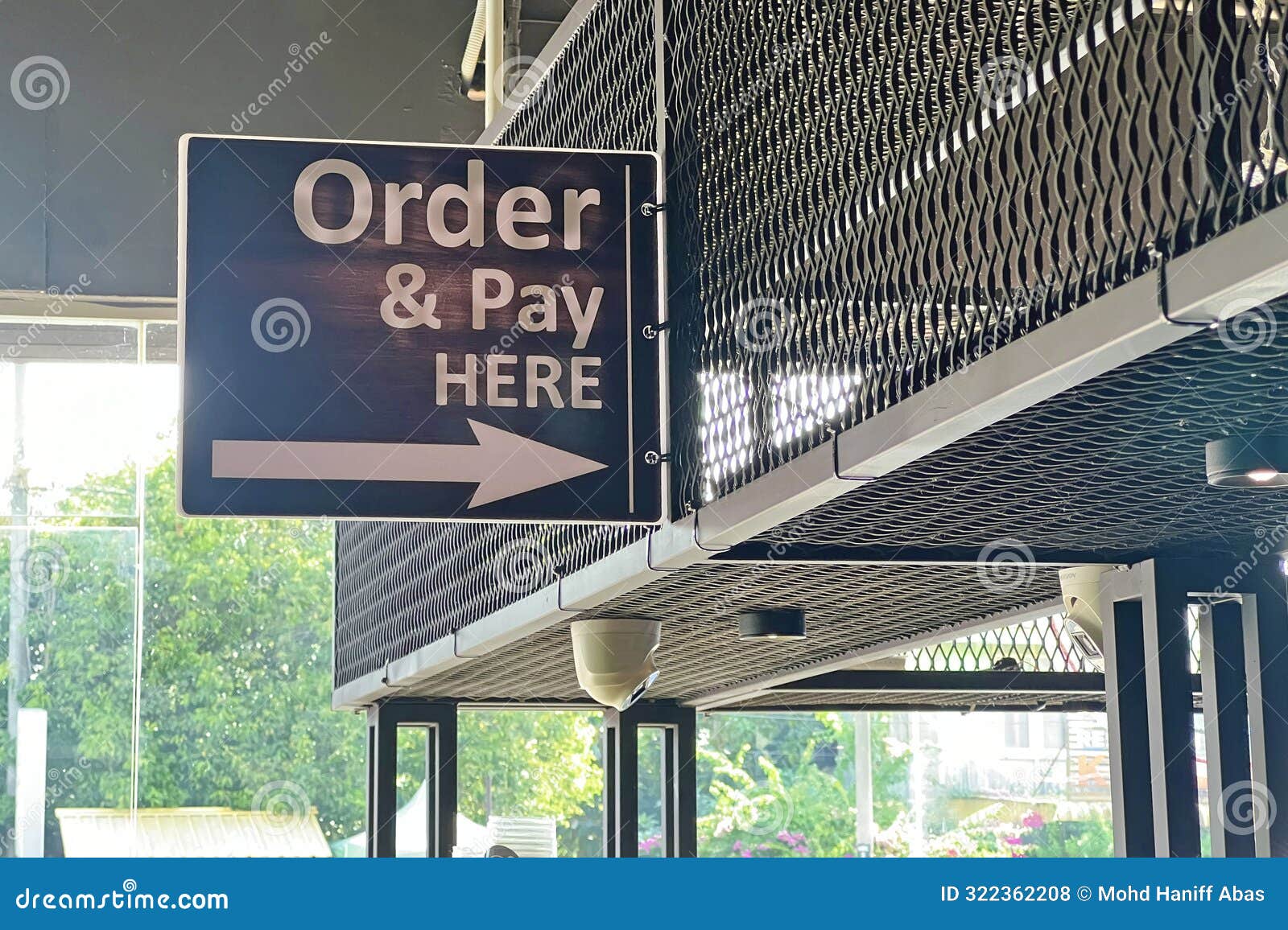 Hanging Order and Pay Here Sign Board Stock Photo - Image of cashier ...