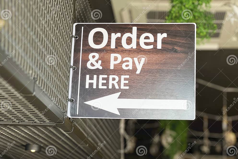 Hanging Order and Pay Here Sign Board Stock Photo - Image of retail ...