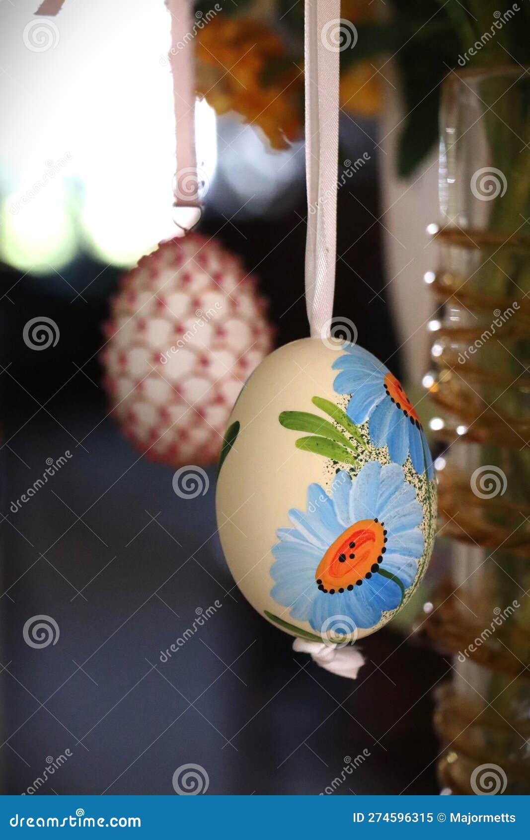 Hanging Painted Blue Flower Easter Egg Stock Image - Image of food ...