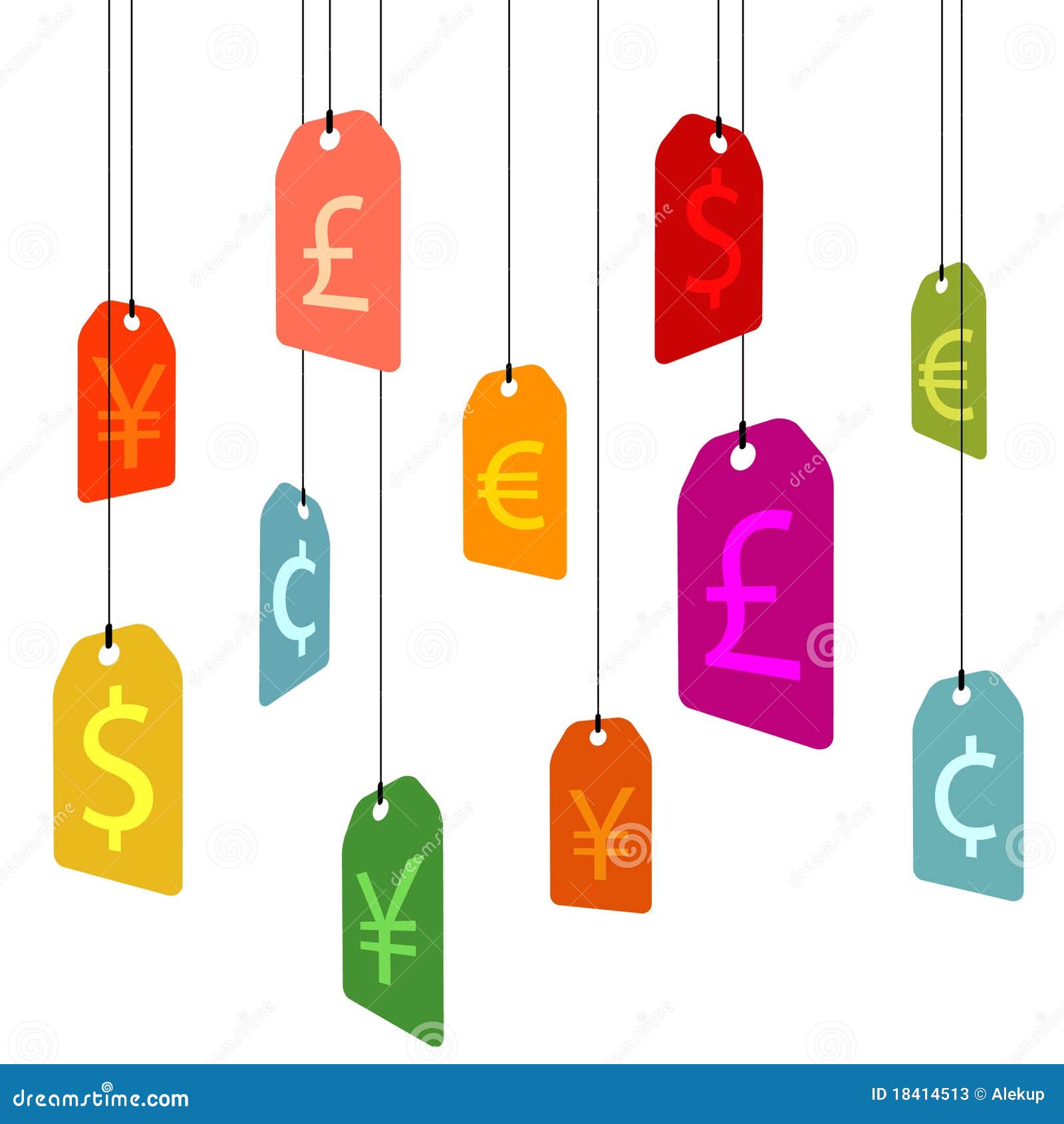 Hanging Pricetags with Currency Signs Stock Vector - Illustration of ...