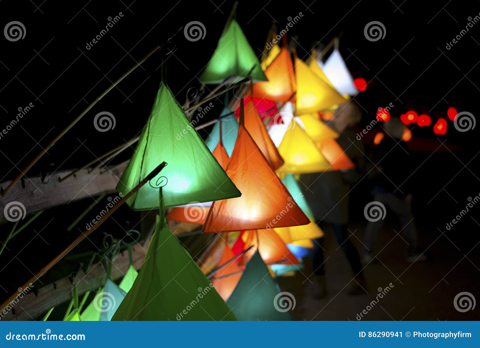 Hanging Pyramid-Shaped Glowing Lanterns Stock Image - Image of outdoor ...