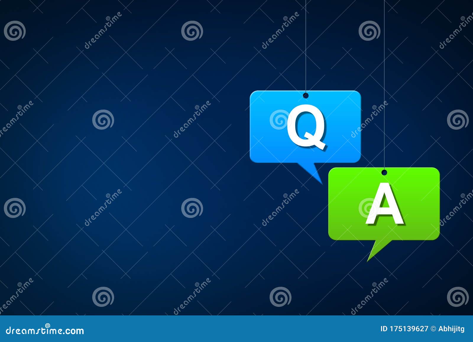 Hanging Question and Answer Speech Bubble Concept on Blue Background ...