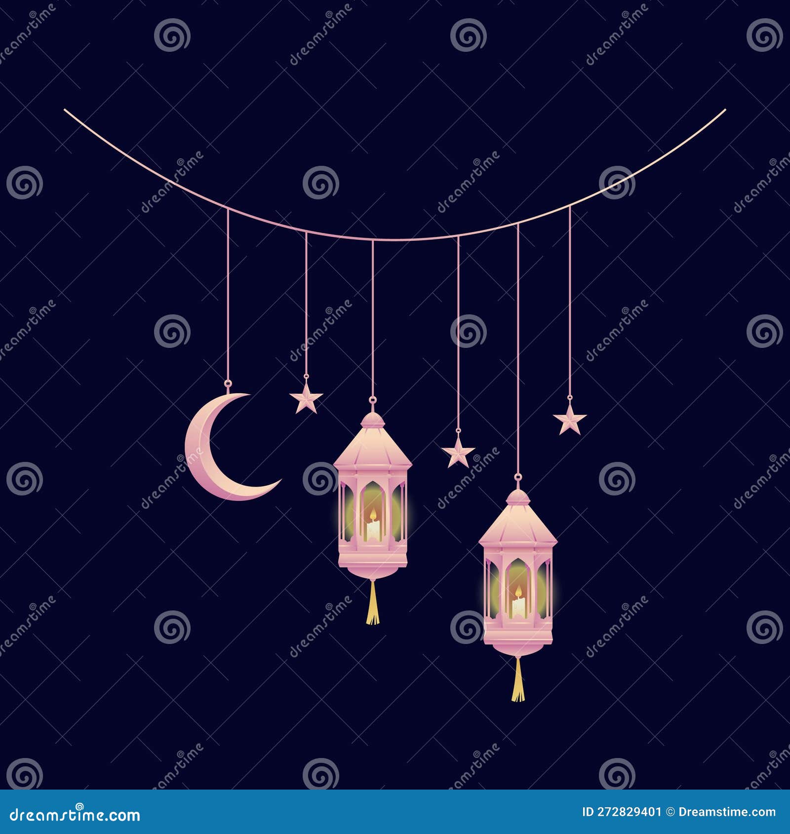 Hanging Ramadhan Lantern Lights in Pink Gradient Graphic Element for ...