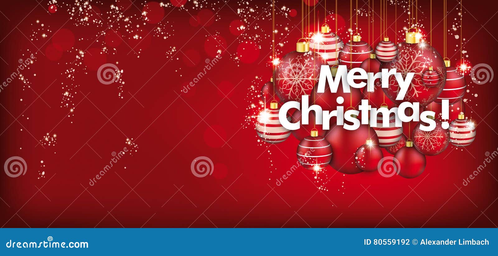 Hanging Red Baubles Merry Christmas Header Stock Vector - Illustration ...