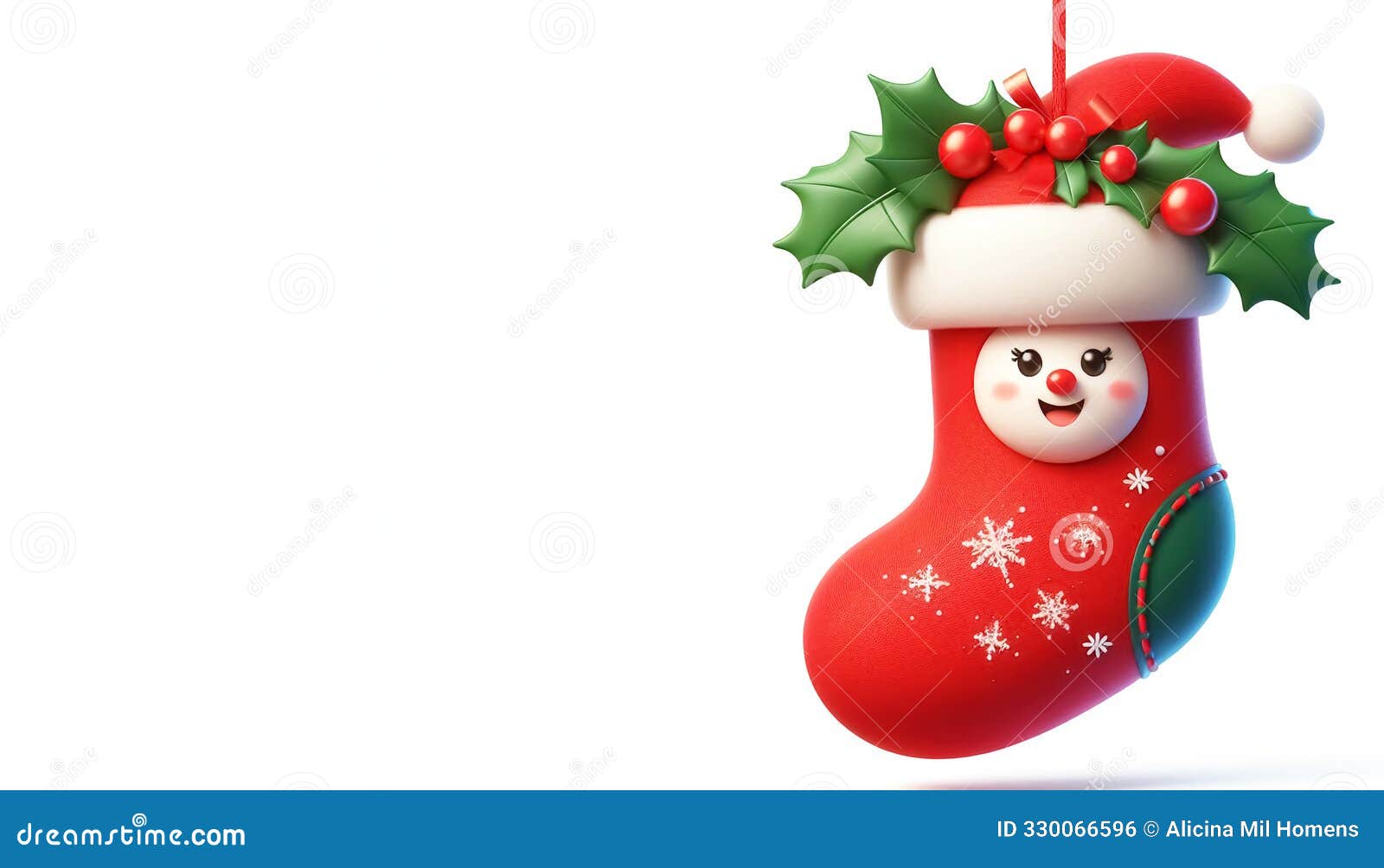 Hanging Red Christmas Stocking Cartoon on White Background Stock ...