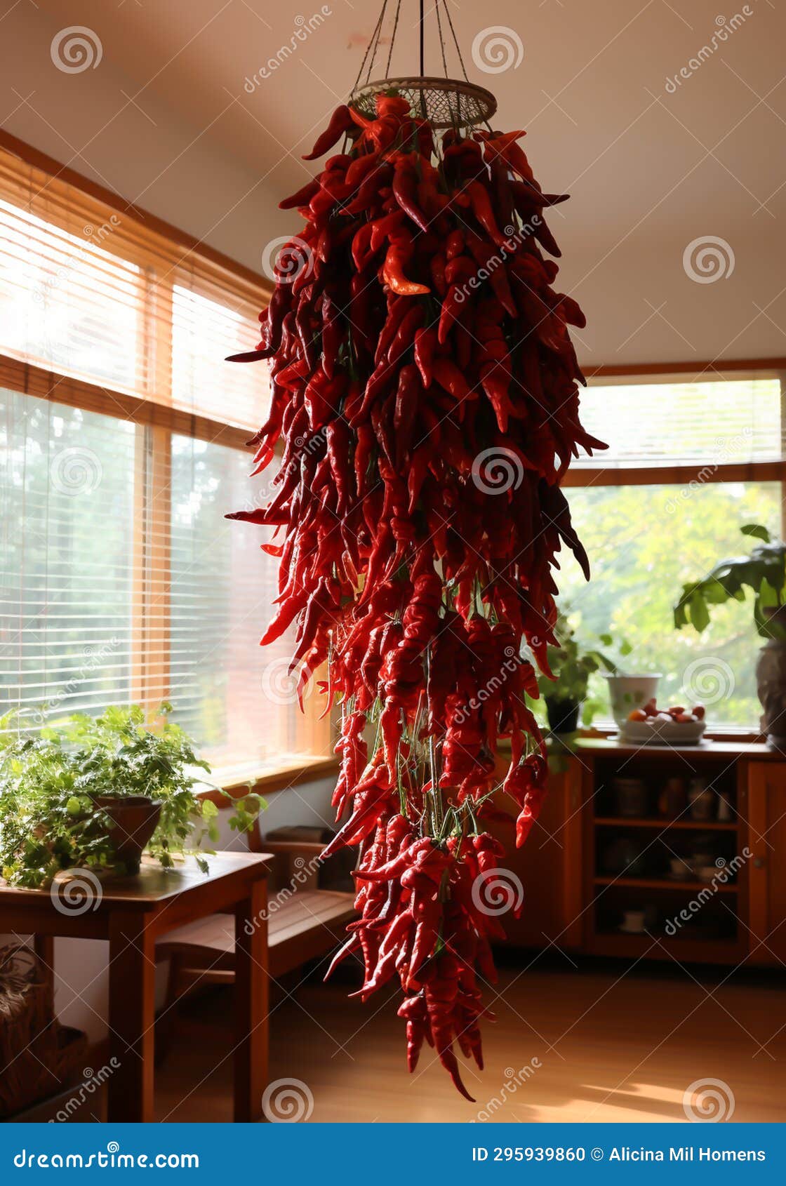 Hanging Red Hot Chili Peppers. AI Generative Stock Illustration ...