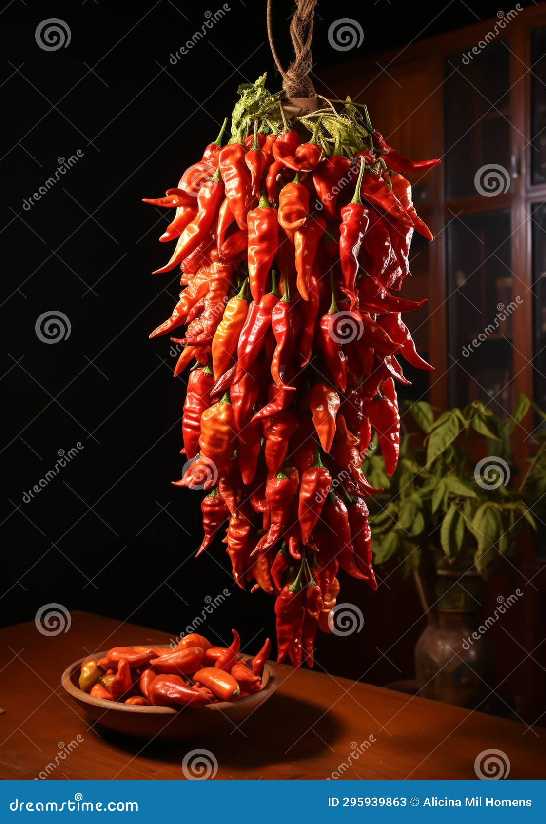 Hanging Red Hot Chili Peppers. AI Generative Stock Illustration ...