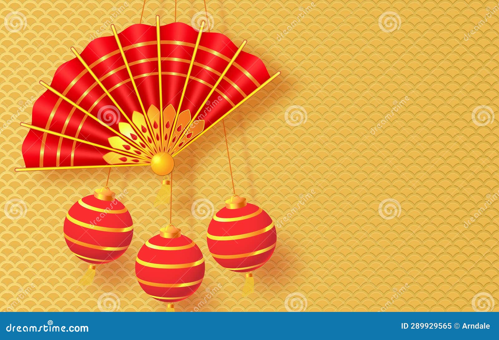 Hanging Red Paper Lanterns and Traditional Red Hand Fan Stock Vector ...