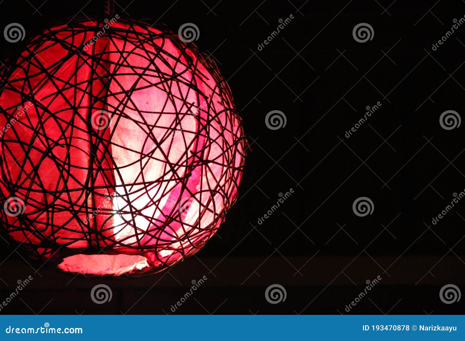 Hanging Red String Pendant Light As Lamp Stock Photo - Image of black ...