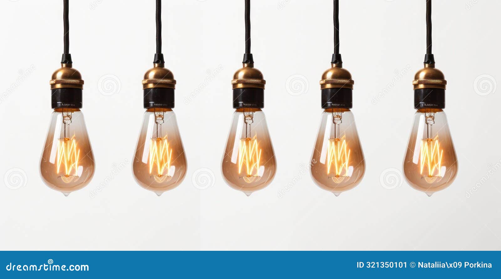 Hanging Retro Edison Bulbs in Row. Edison Light Bulbs with Glowing ...