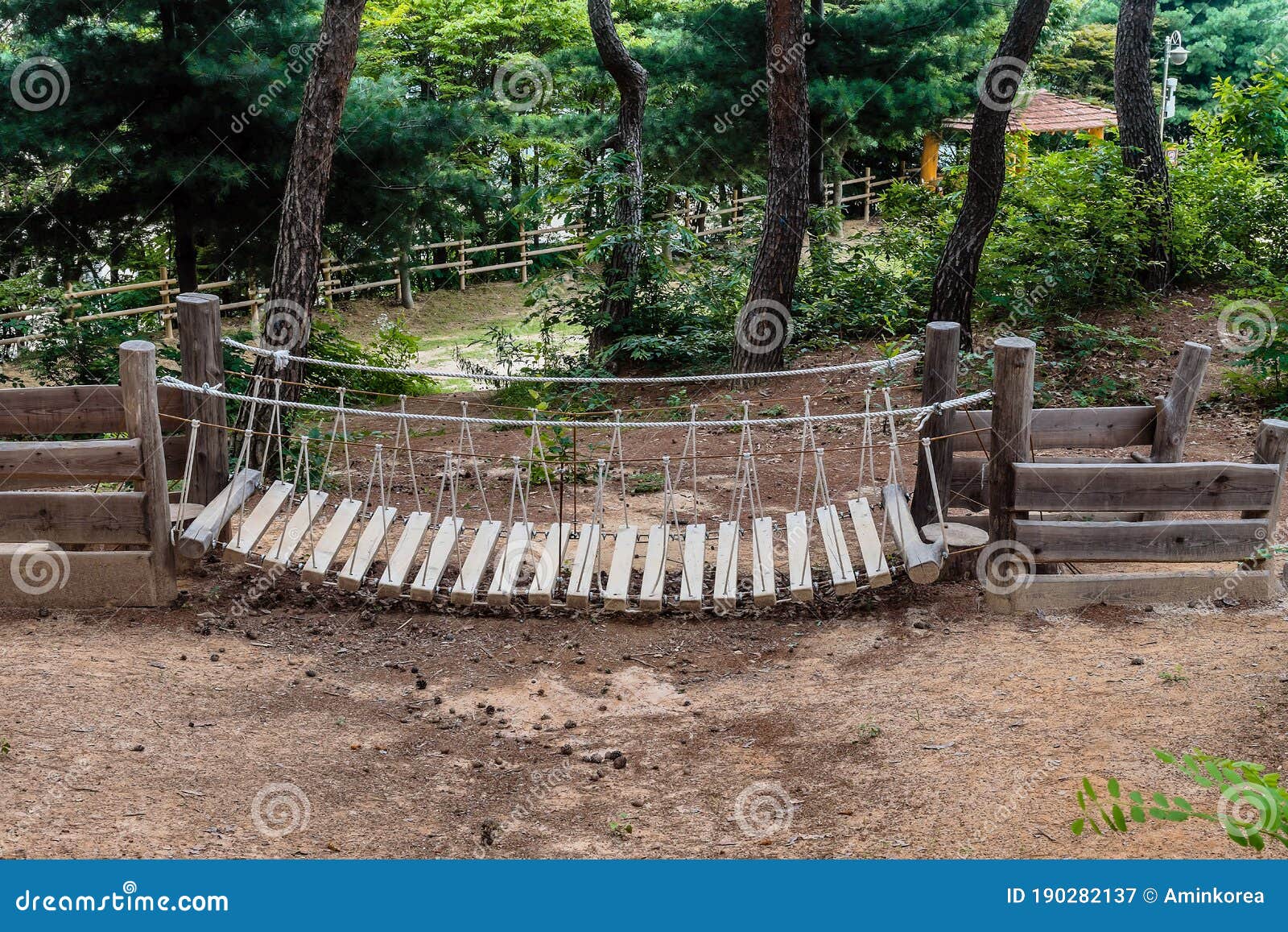 Hanging Rope Bridge in Public Park Stock Image - Image of challenge ...