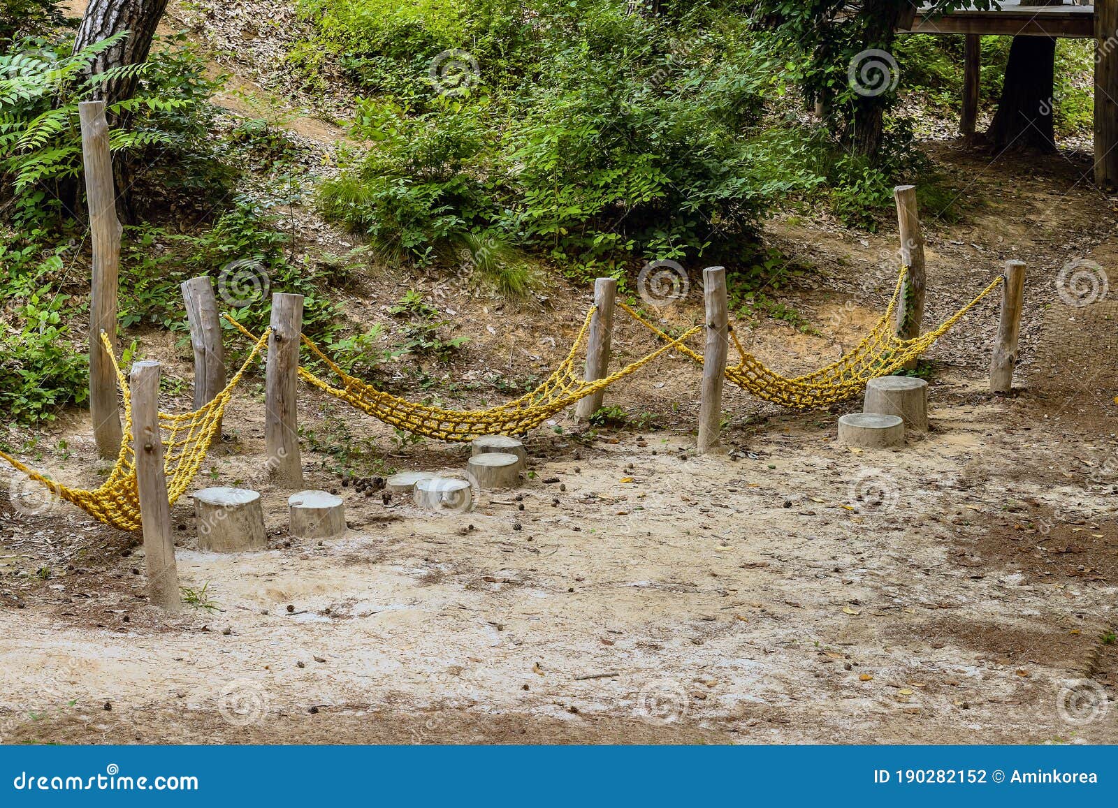Hanging Rope Bridge in Public Park Stock Photo - Image of korea, green ...