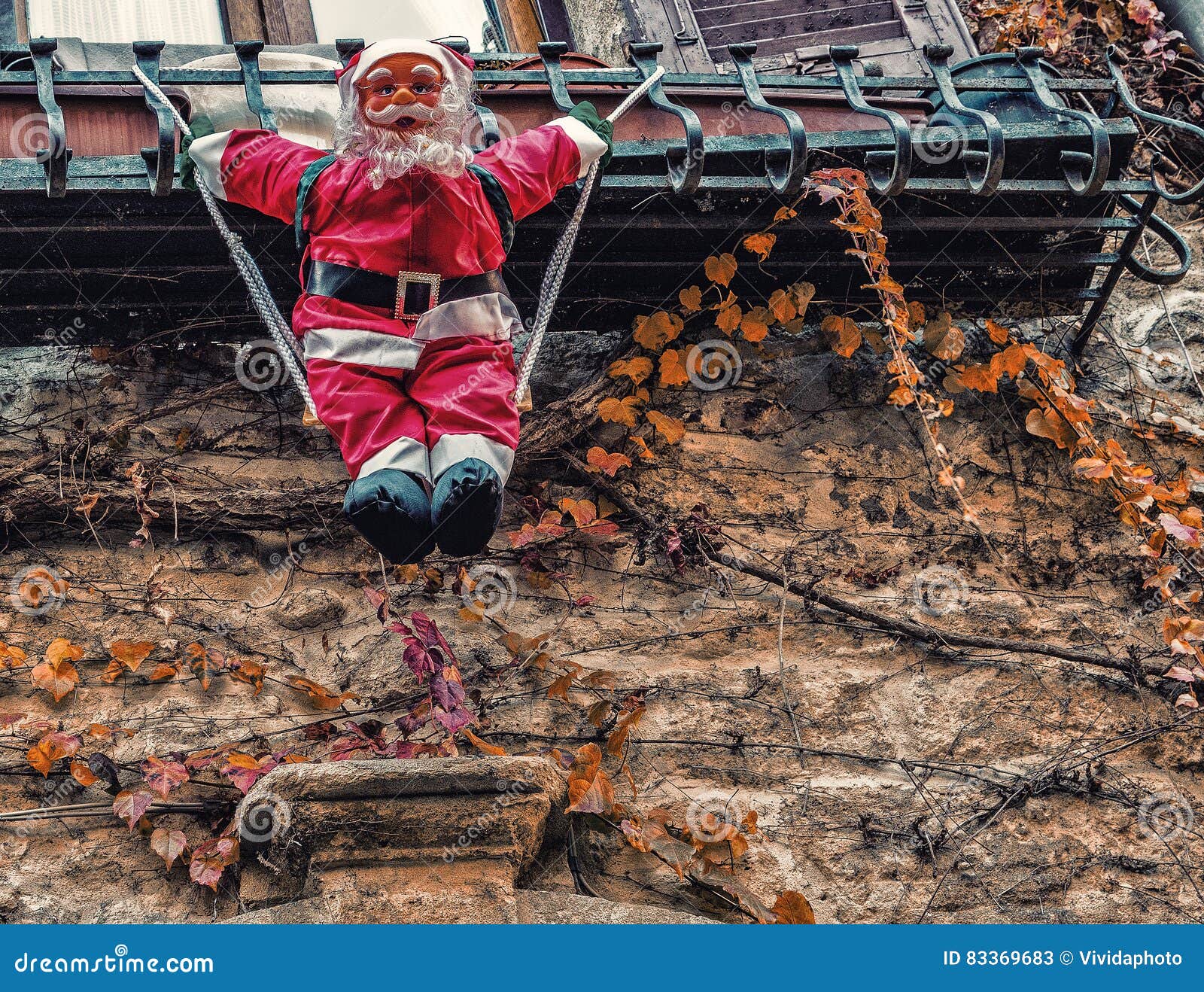 Hanging Santa Claus in the Streets of a Medieval Town Stock Image ...